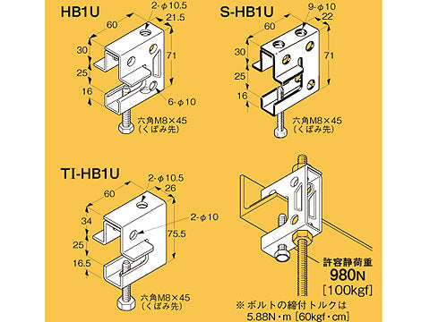 HB1U｜吊ボルト用支持金具 垂直吊一般形鋼用W3/8 – 電材Days
